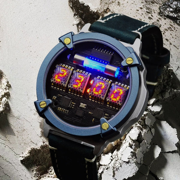 Nixie Tube Watch Ⅱ - Blue Gray -Handmade- Metro watch - MXGZS - Cyberpunk