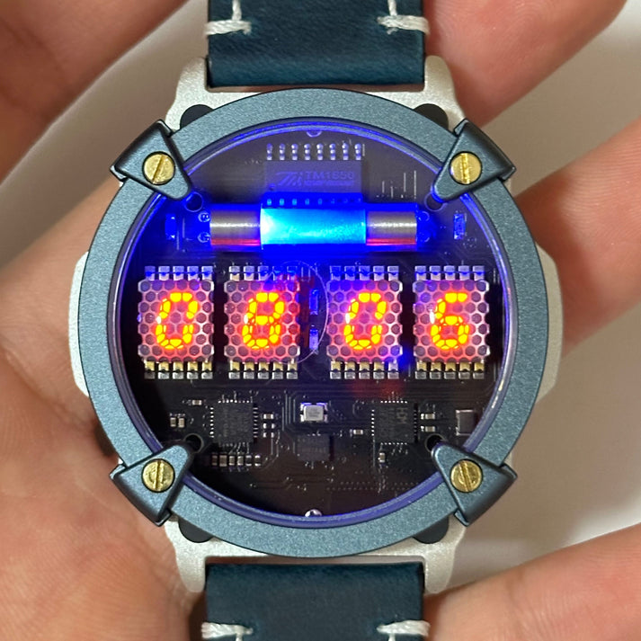 Nixie Tube Watch Ⅱ - Blue Gray -Handmade- Metro watch - MXGZS - Cyberpunk