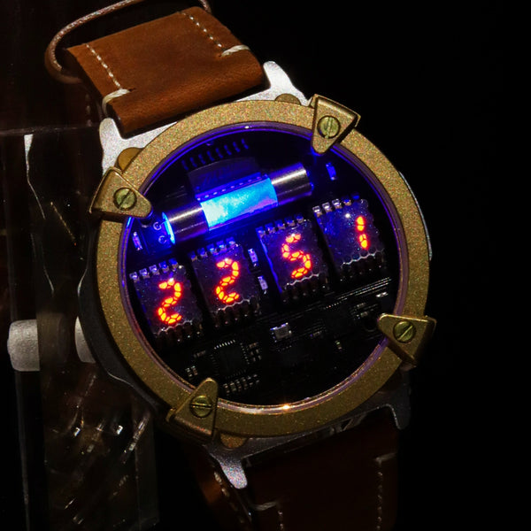 Nixie Tube Watch Ⅱ - Golden -Handmade- Metro watch - MXGZS - Cyberpunk