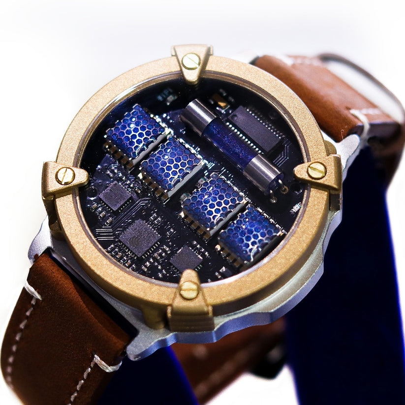Nixie Tube Watch Ⅱ - Golden -Handmade- Metro watch - MXGZS - Cyberpunk