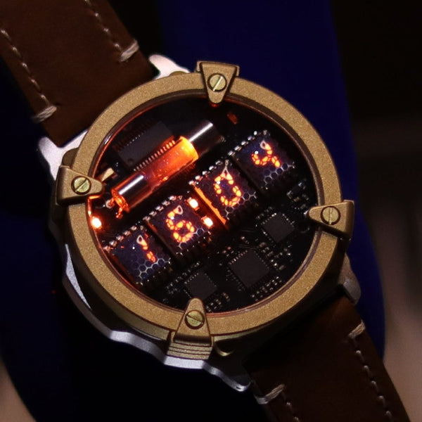 Nixie Tube Watch Ⅱ - Golden -Handmade- Metro watch - MXGZS - Cyberpunk