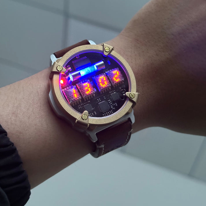 Nixie Tube Watch Ⅱ - Golden -Handmade- Metro watch - MXGZS - Cyberpunk