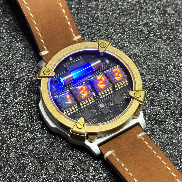 Nixie Tube Watch Ⅱ - Golden -Handmade- Metro watch - MXGZS - Cyberpunk