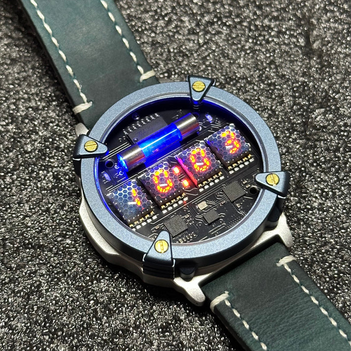 Nixie Tube Watch Ⅱ - Blue Gray -Handmade- Metro watch - MXGZS - Cyberpunk